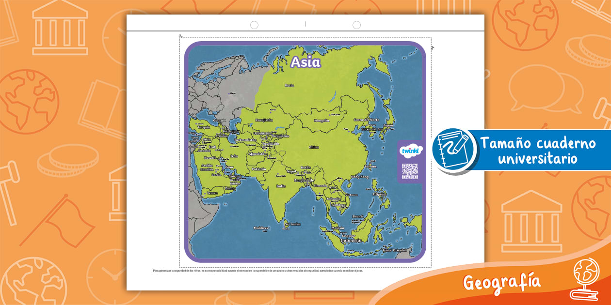 Mapa político de Asia con capitales para imprimir - Twinkl