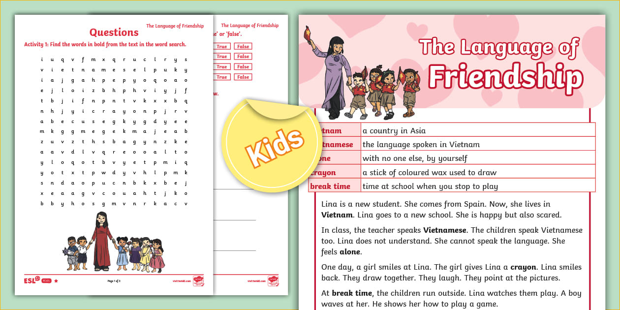 ESL The Language of Friendship Reading Comprehension