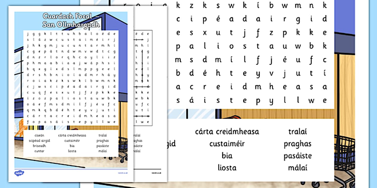 The Supermarket Word Search Gaeilge (Teacher-Made) - Twinkl