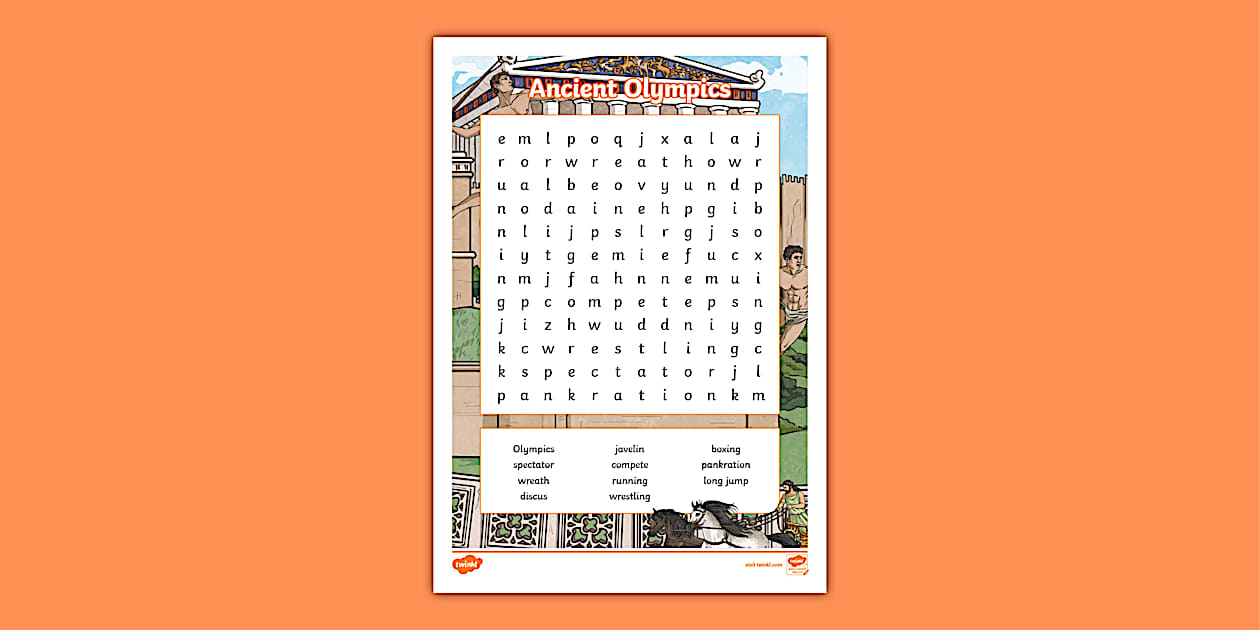 Cursive Ancient Olympics Word Search (teacher made) - Twinkl