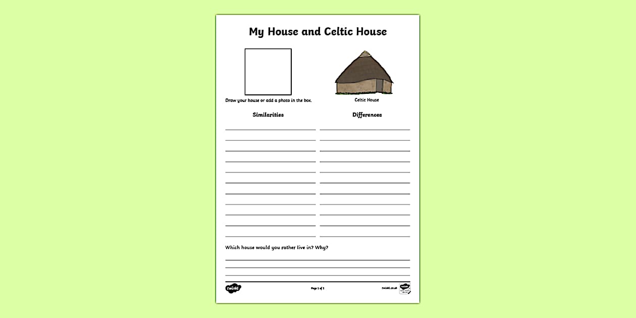 Editable My House and Celtic House Comparison Worksheet