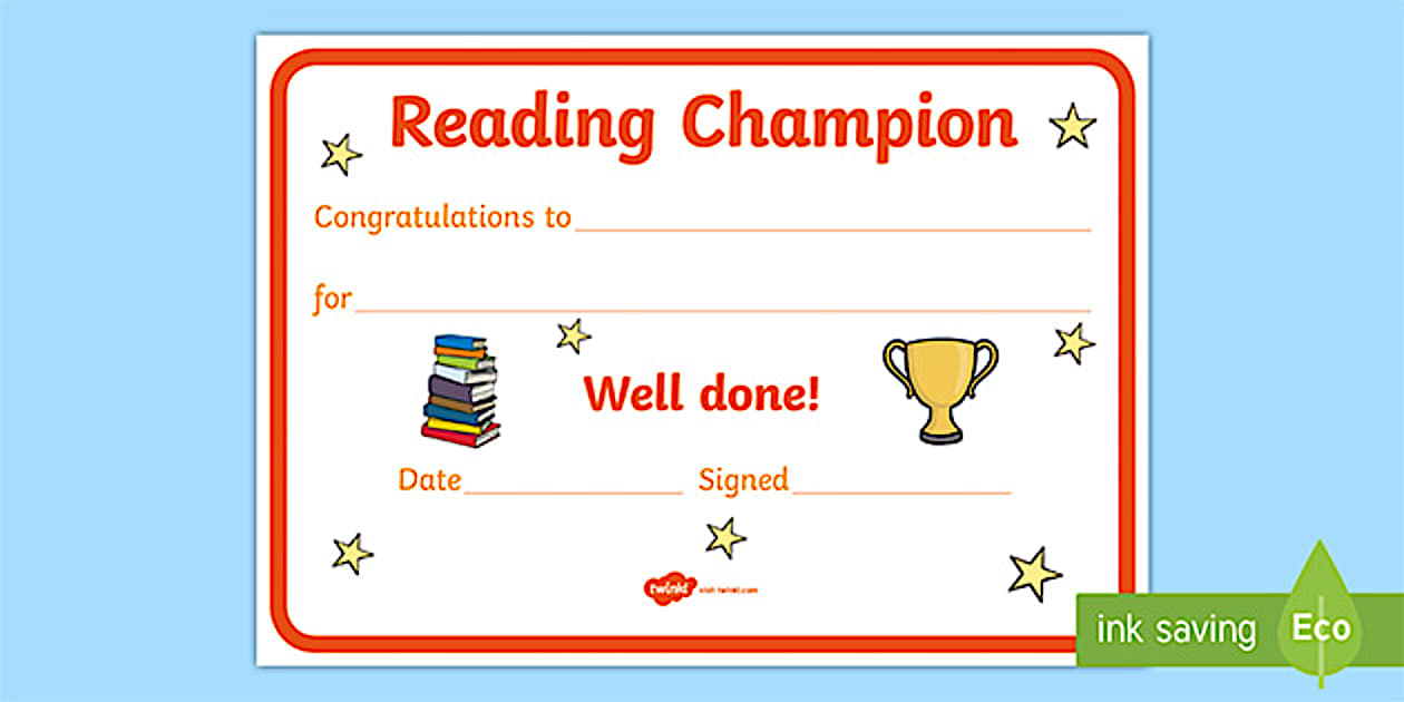Reading Champion Certificate (teacher made) - Twinkl