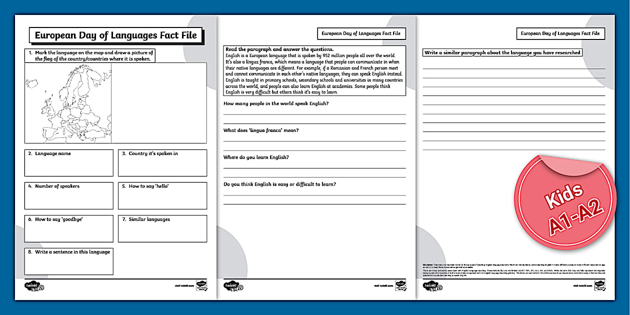 ESL European Day of Languages Fact File (teacher made)