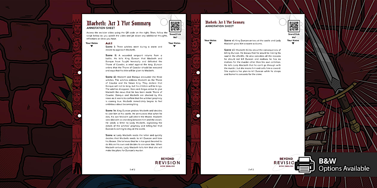 Macbeth: Act I Plot Summary Annotation Sheet - Twinkl