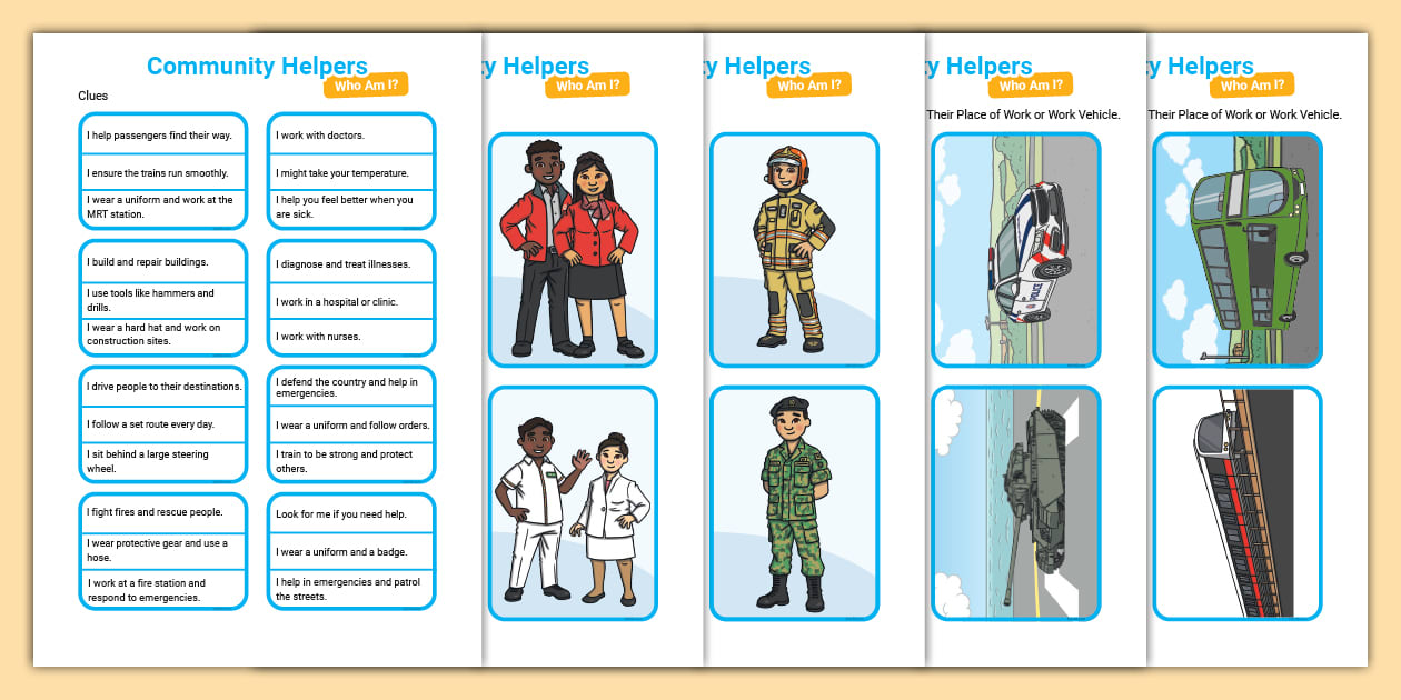 Singapore Community Helpers - Who Am I? Task Cards - Twinkl