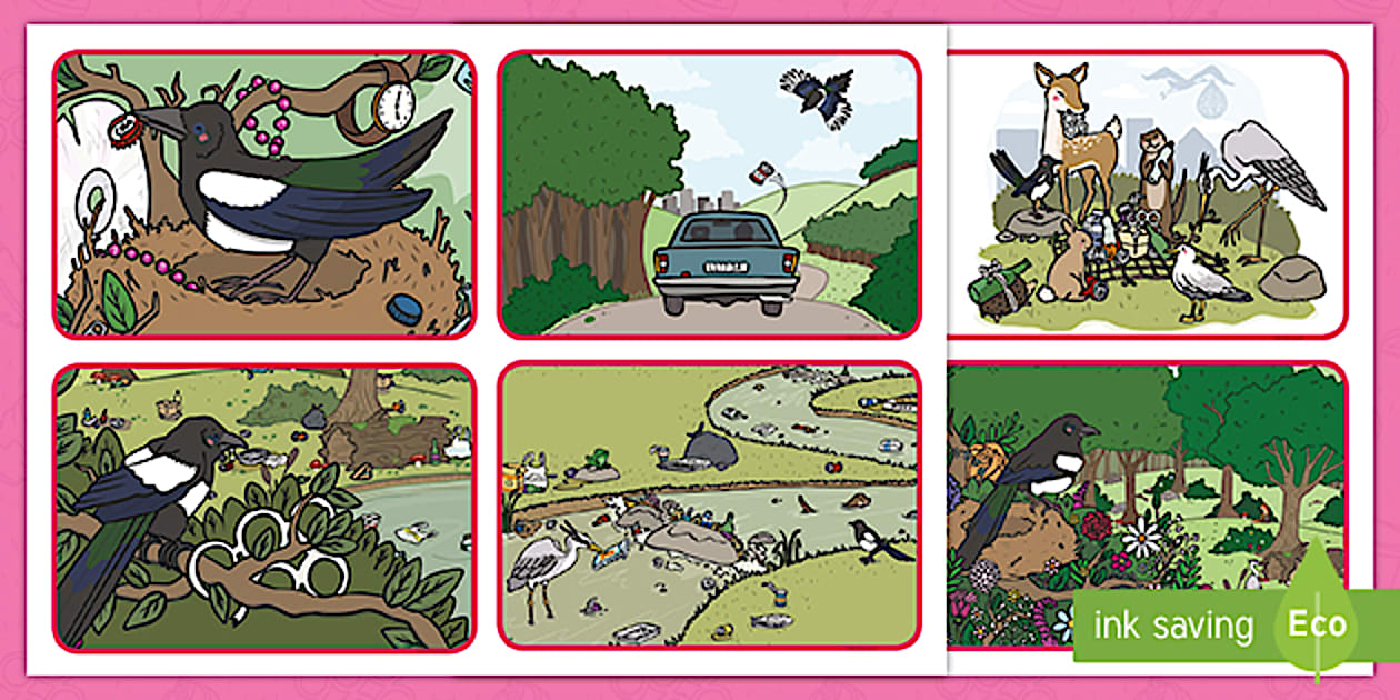 Black and White The Messy Magpie Story Sequencing Cards