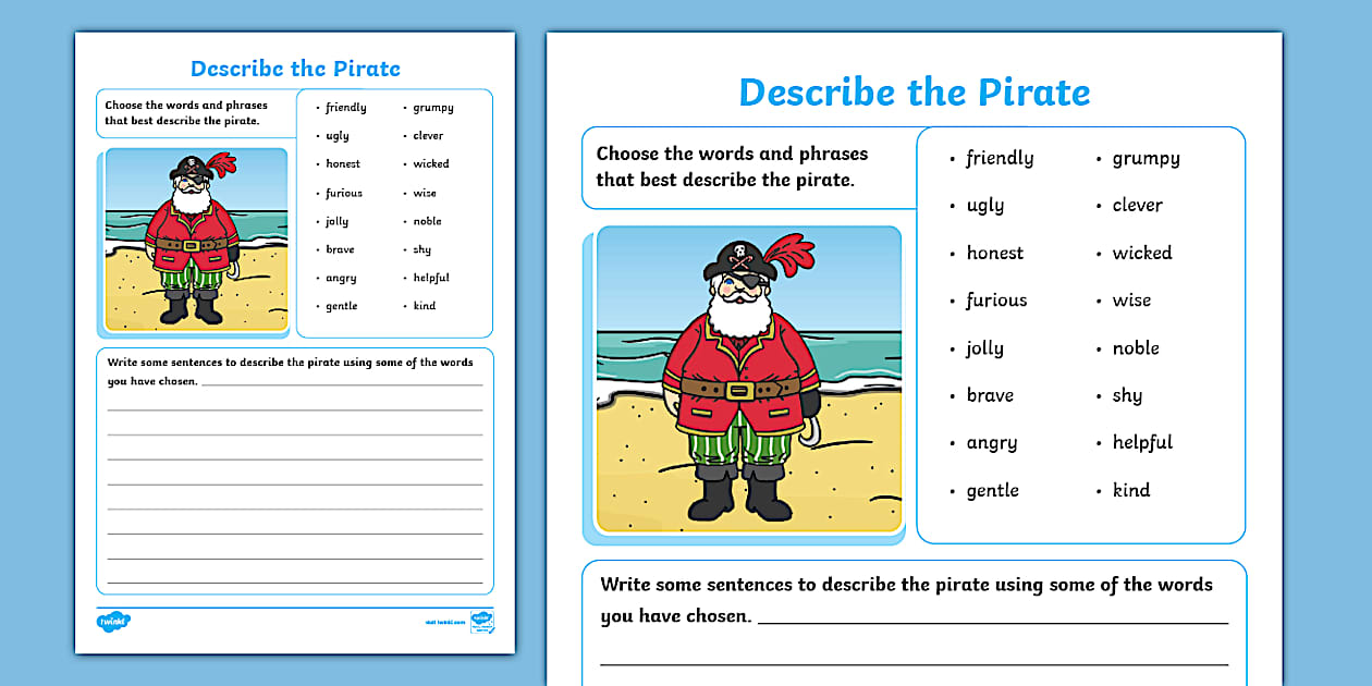 Describe the Pirate Worksheet (teacher made) - Twinkl