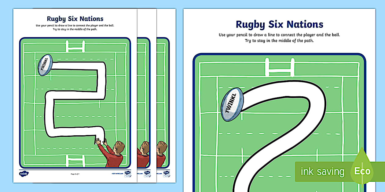 Rugby Themed Pencil Control Worksheets- Rugby Six Nations