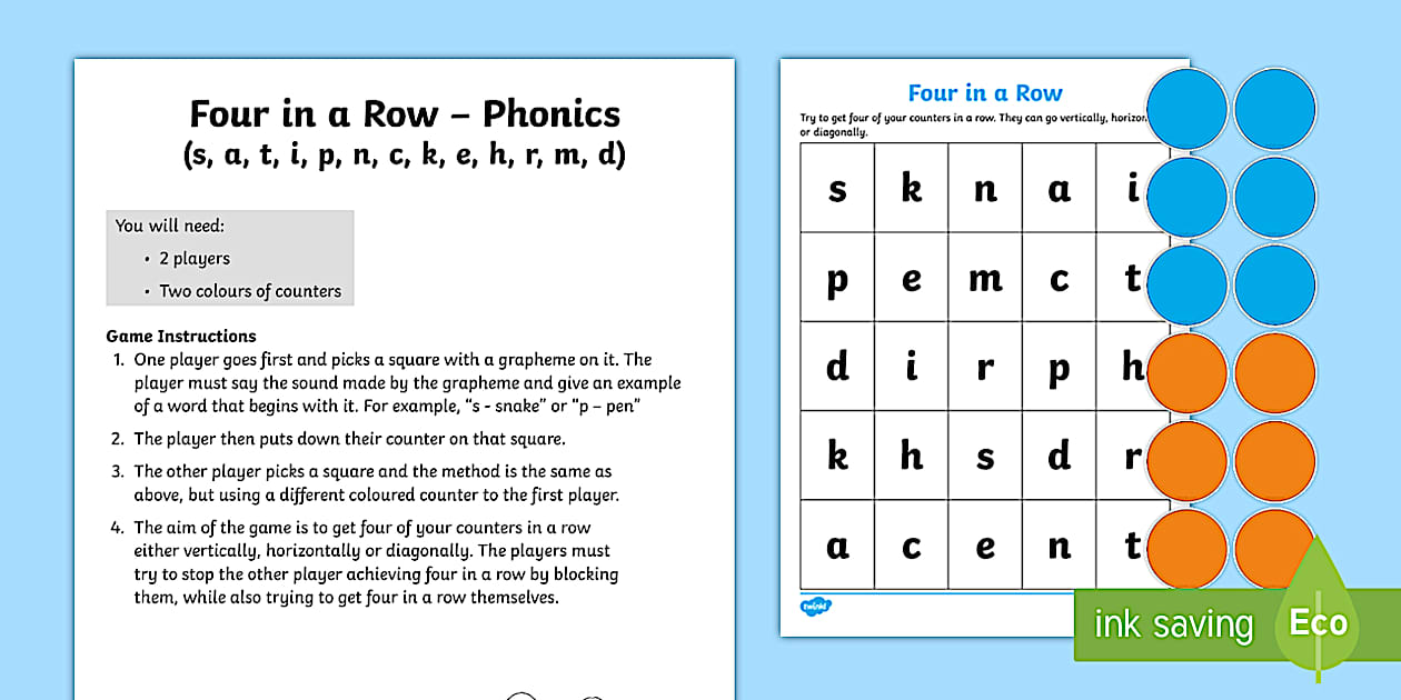 Four in a Row Phonics (Set 1) Game (Teacher-Made) - Twinkl