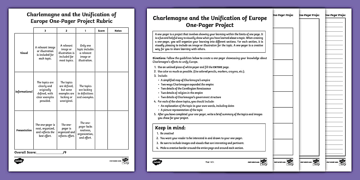Charlemagne & the Unification of Europe One-Pager for 6-8 Gr