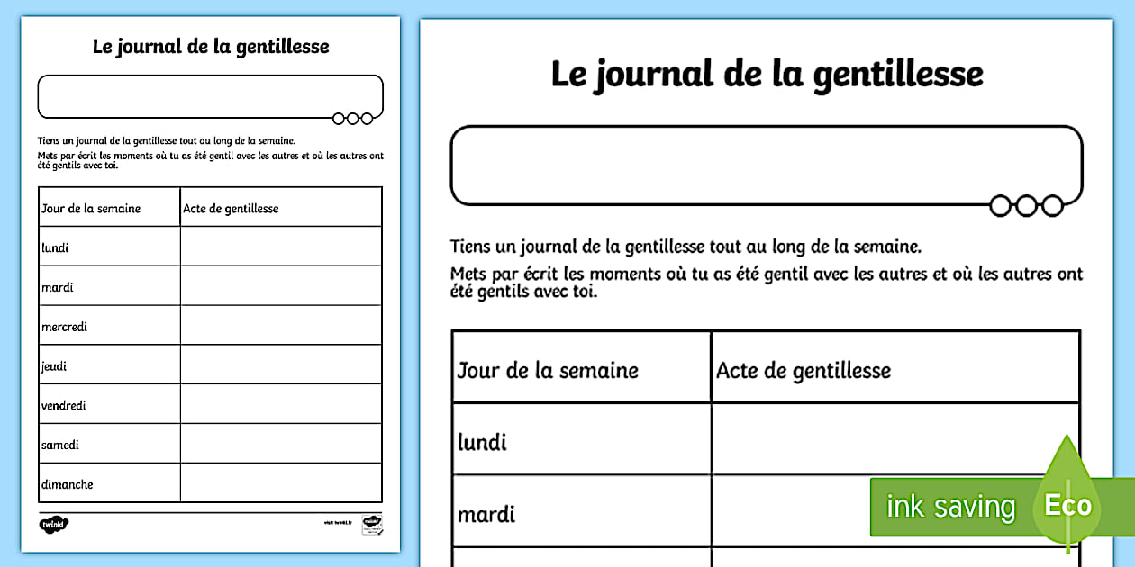 Journal de gentillesse et gratitude | Ressource pédagogique