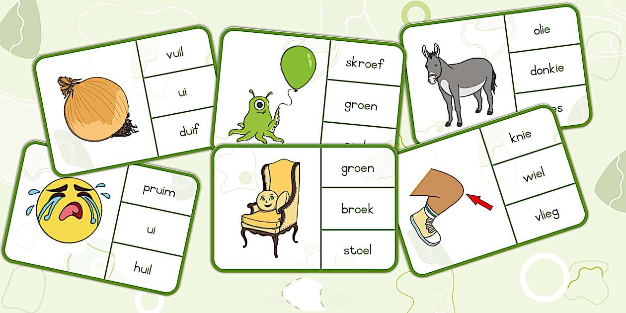 Graad 3 Klanke Wasgoedpennetjie Kaartjies ie, oe, ui