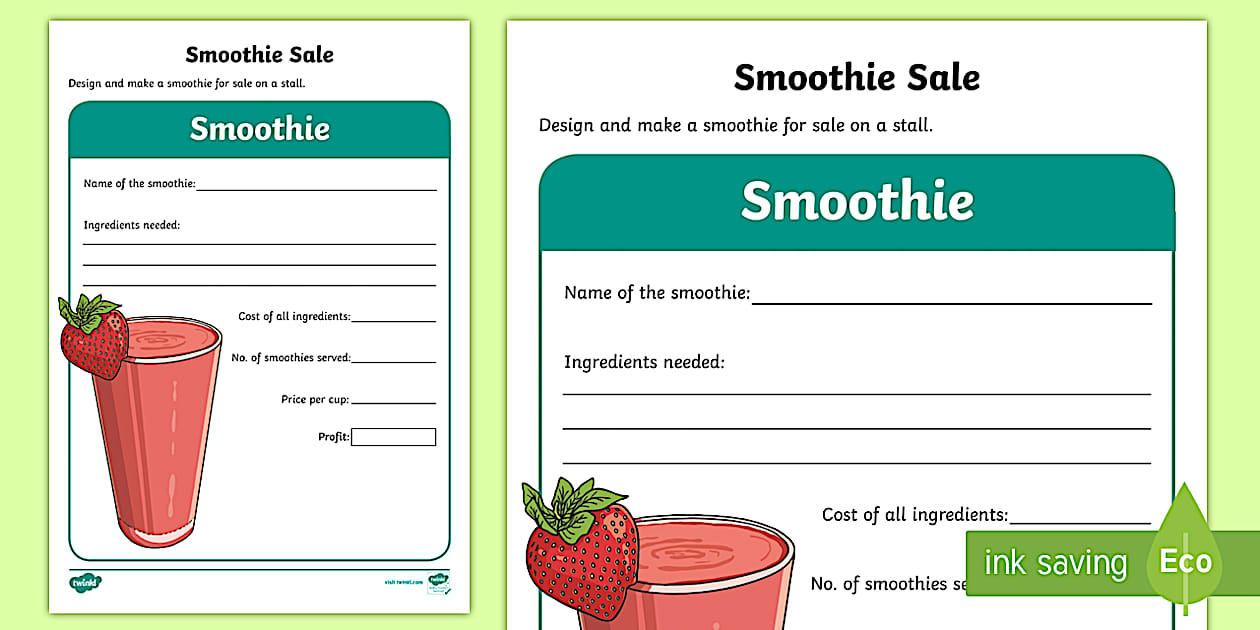 KS1 Design a Smoothie Activity Sheet | Financial Literacy