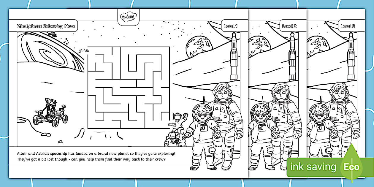 Space Mindfulness Colouring Puzzle Maze - All Levels