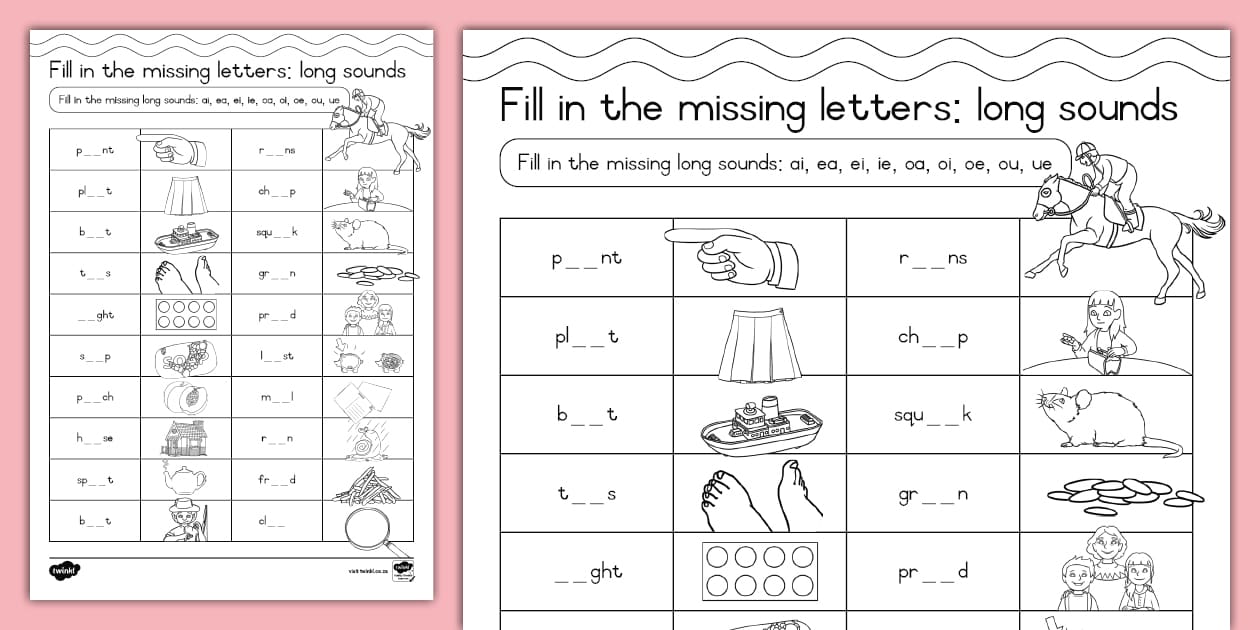 English -Worksheet: Fill in the Missing Letters Long Sounds