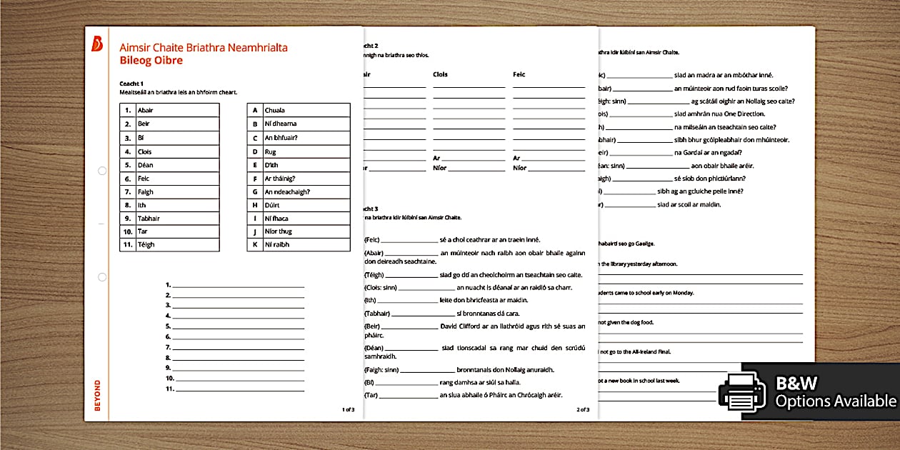 Aimsir Chaite Briathra Neamhrialta (Bileog Oibre)