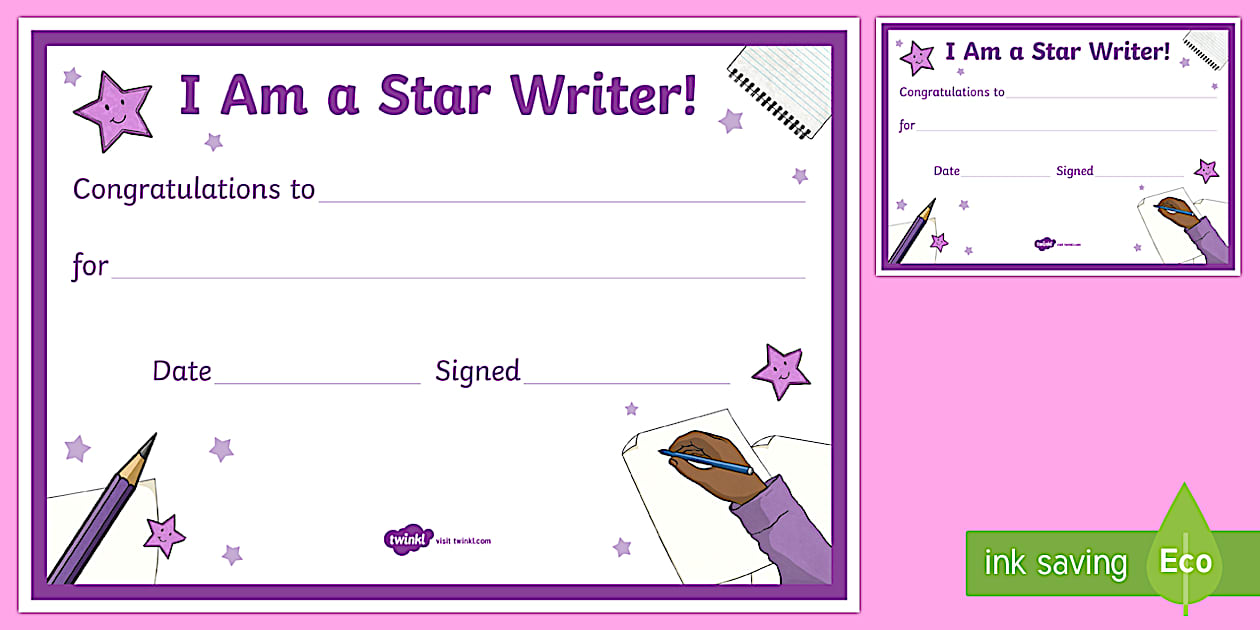 Star Writer Certificate – Printable Teaching Resource