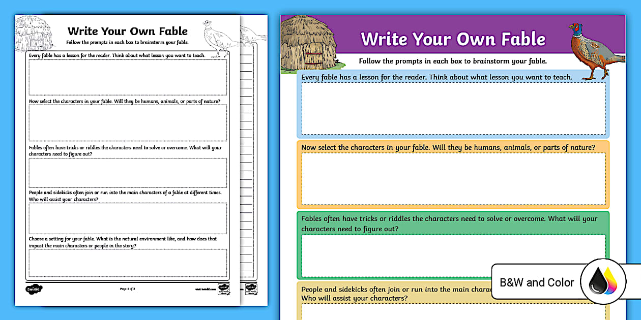 Write Your Own Fable Activity for 6th-8th Grade - Twinkl