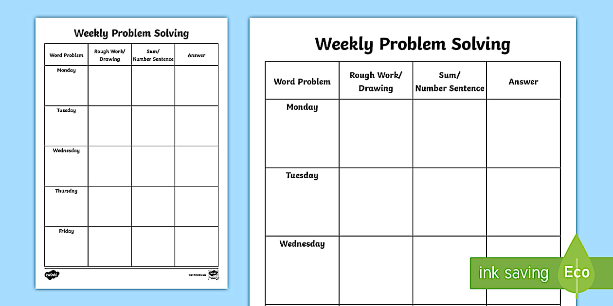 Weekly Problem Solving Worksheet / Worksheet - Twinkl