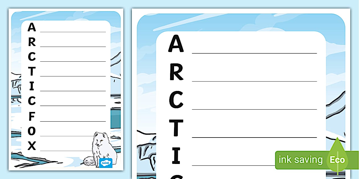 Arctic Fox Acrostic Poem Template (teacher made) - Twinkl