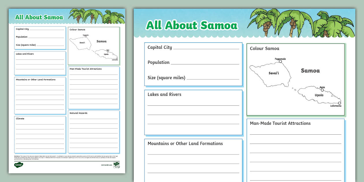 All About Samoa Fact File Template (teacher made) - Twinkl