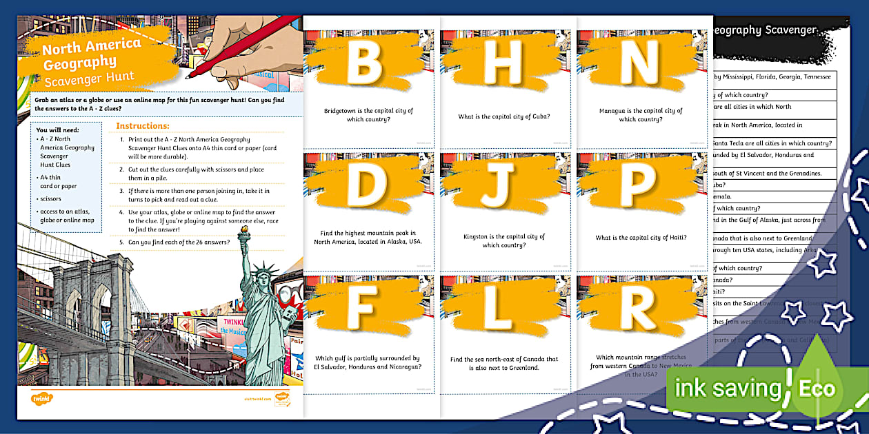 North America Geography Scavenger Hunt (teacher made)