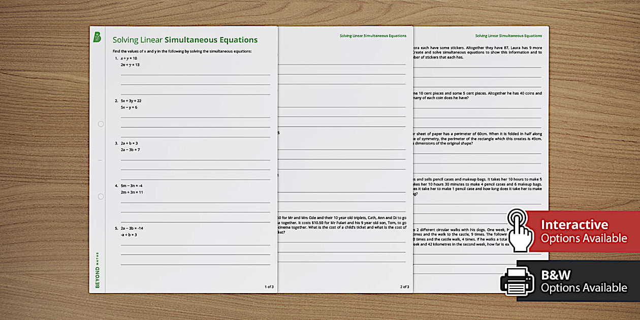 Solving Linear Simultaneous Equations Worksheet - Beyond Solving Linear Simultaneous Equations Worksheet - Beyond