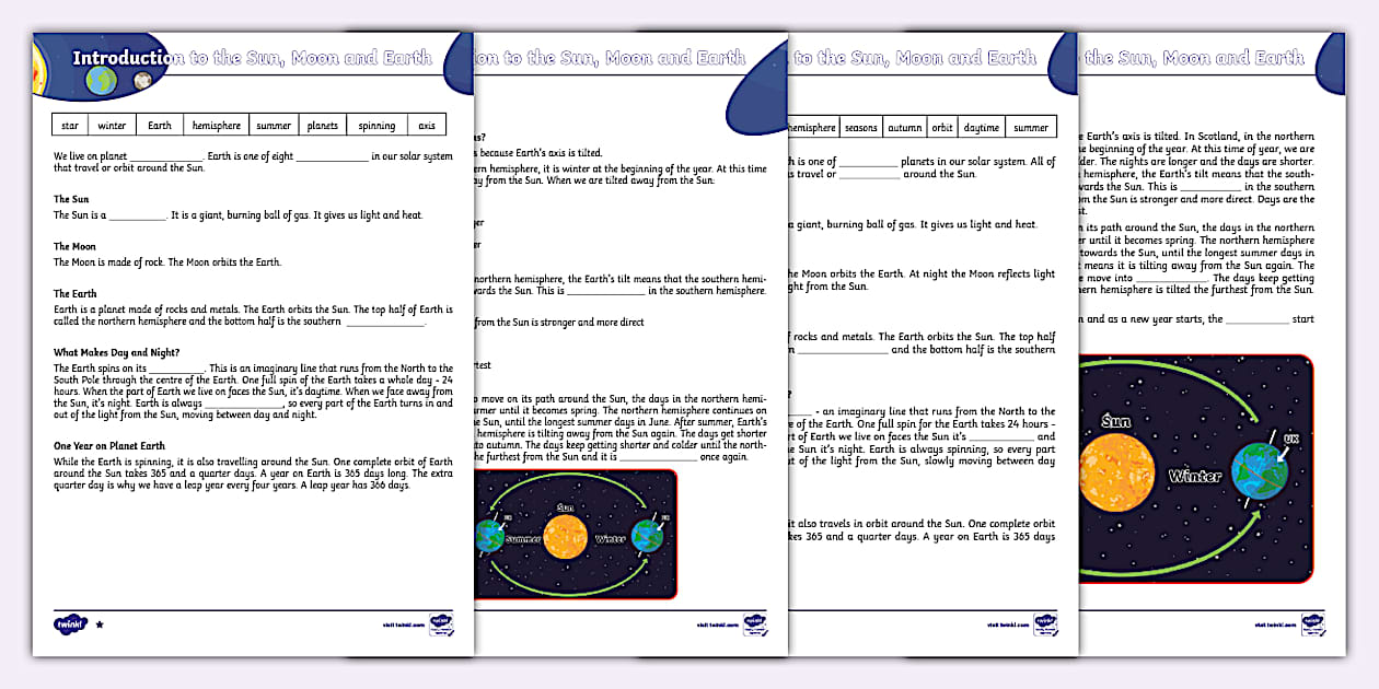Introduction to the Sun, Moon and Earth Differentiated Activity Sheet