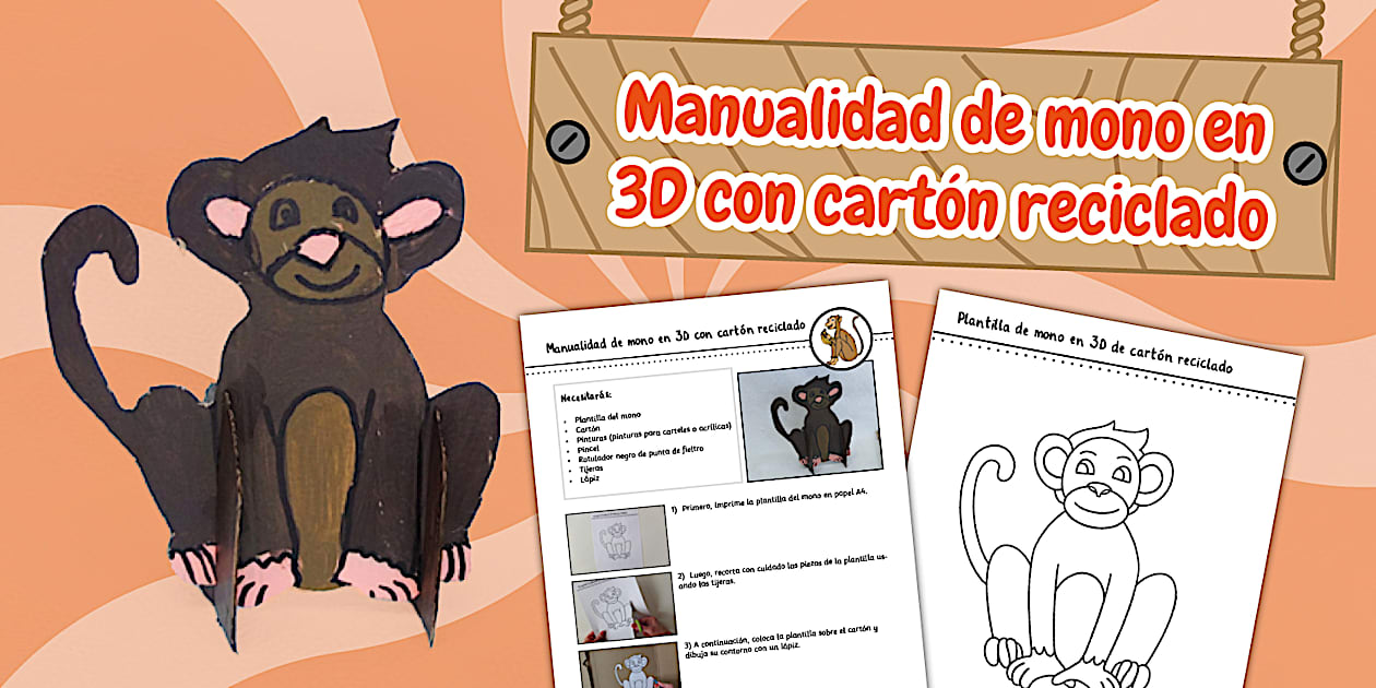 Manualidad mono con material reciclable
