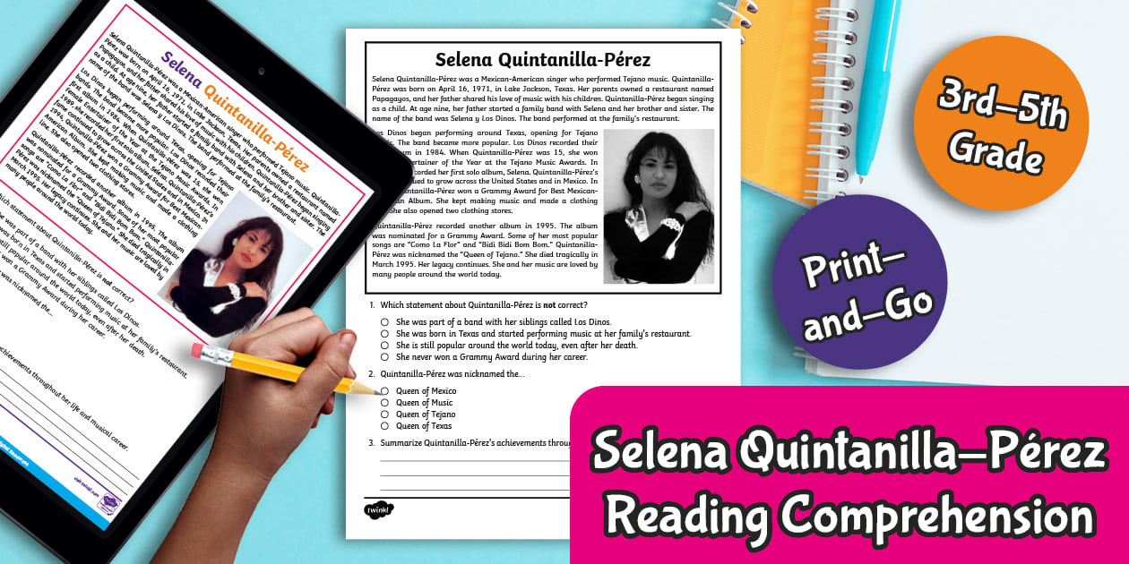 Selena Quintanilla-Pérez Reading Comp. Wkst for 3rd-5th