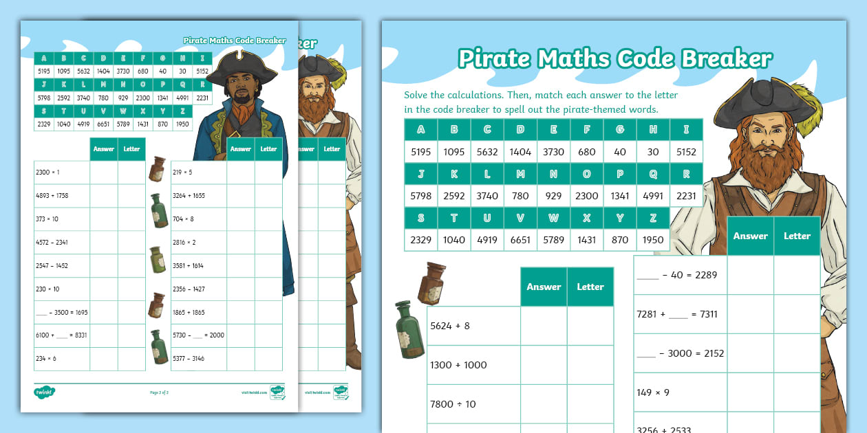 👉 Year 5 Pirate Maths Code Breaker (teacher made)