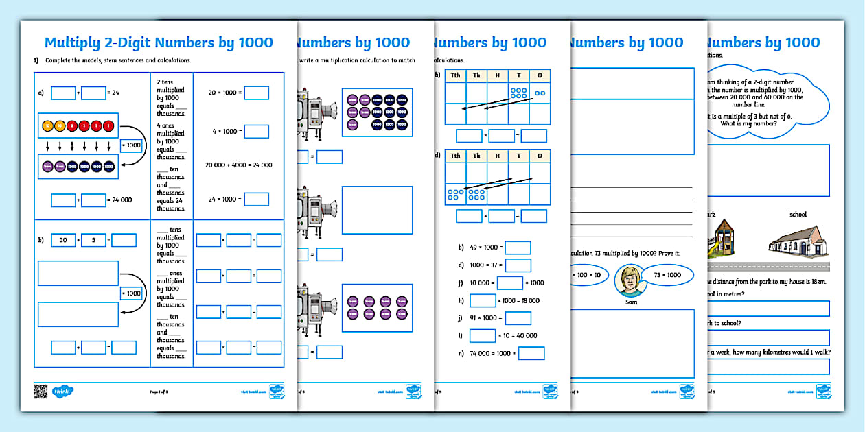 👉 Multiply 2-Digit Numbers by 1000 Mastery Activity Sheets