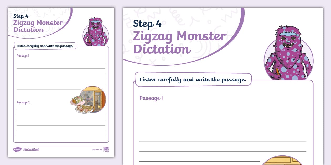Joined Handwriting Zigzag Monster Letter Dictation - Twinkl