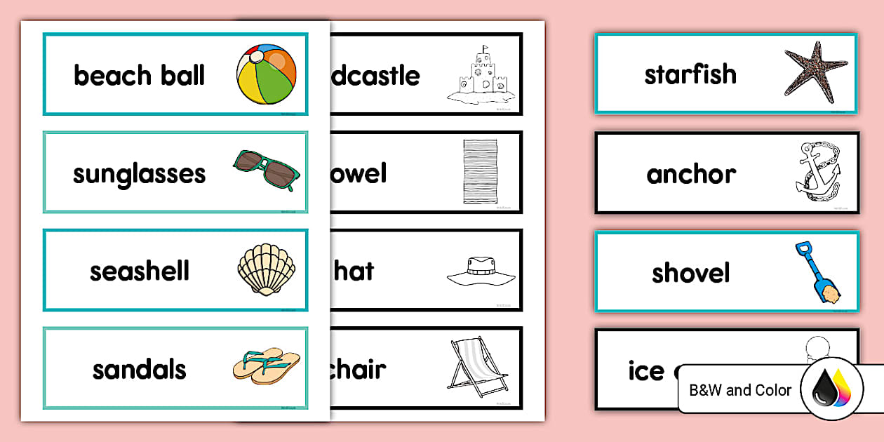 Beach Vocabulary Words Cards for Kids | Twinkl USA - Twinkl