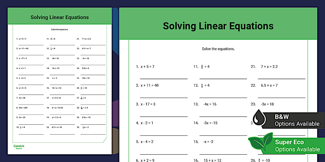 Solving Linear Equations (One Step) Activity Sheet - Twinkl