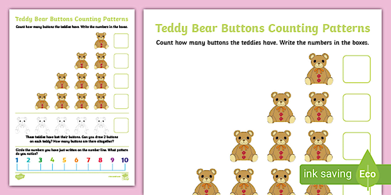 👉 Teddy Bear Counting Patterns Activity Sheet - Counting in 2s