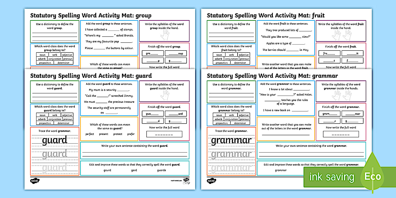 Year 3 and 4 Statutory Spelling Words Activity Mat Pack 9