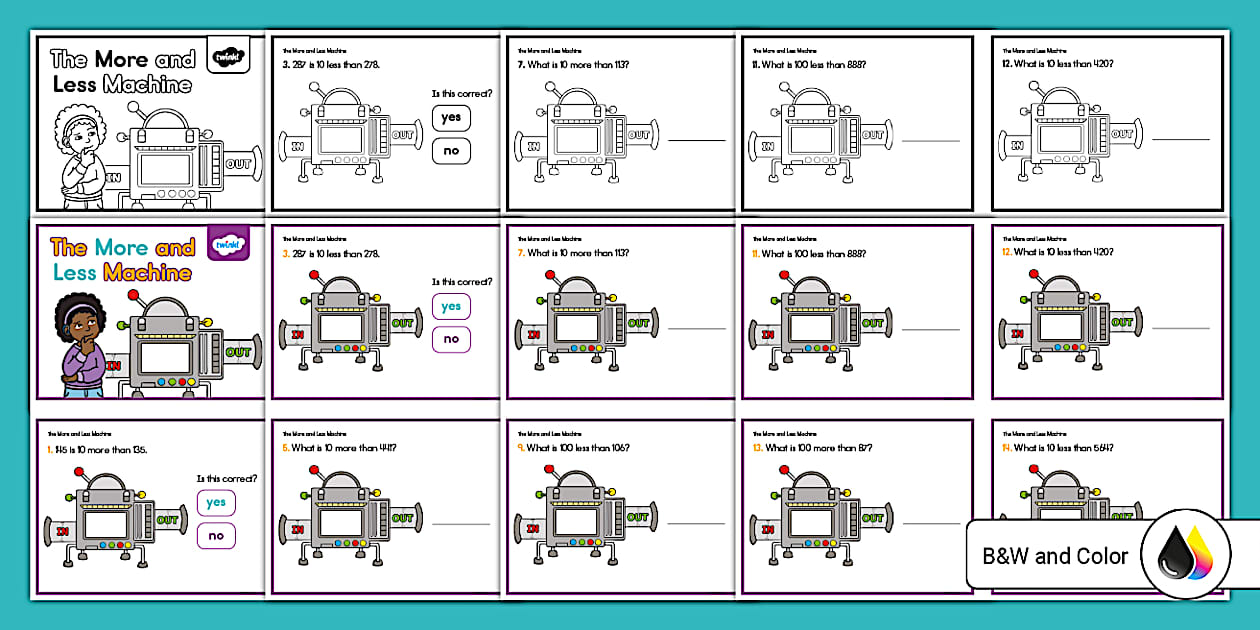 The More and Less Machine Math Worksheet for 1st-2nd Grade