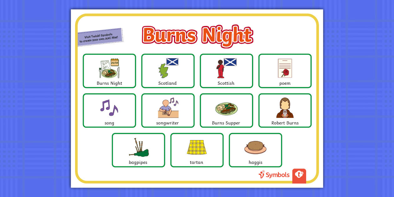 Twinkl Symbols: Burns Night AAC Key Word Mat - Twinkl