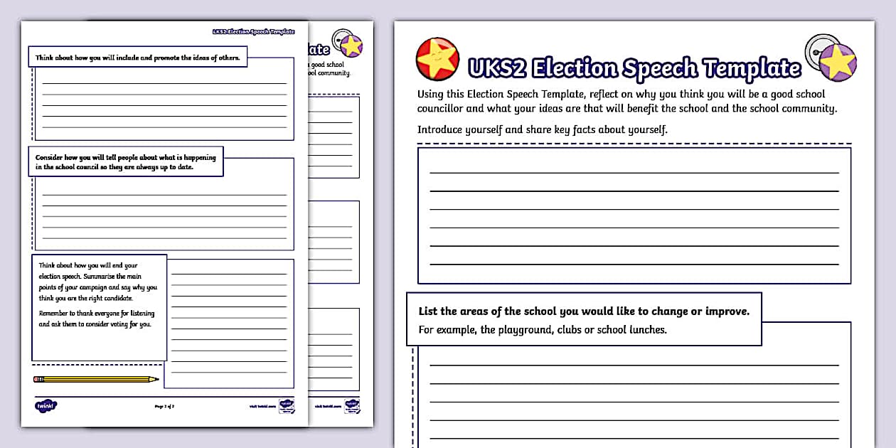 Pupil Voice School Council Election Speech Template UKS2