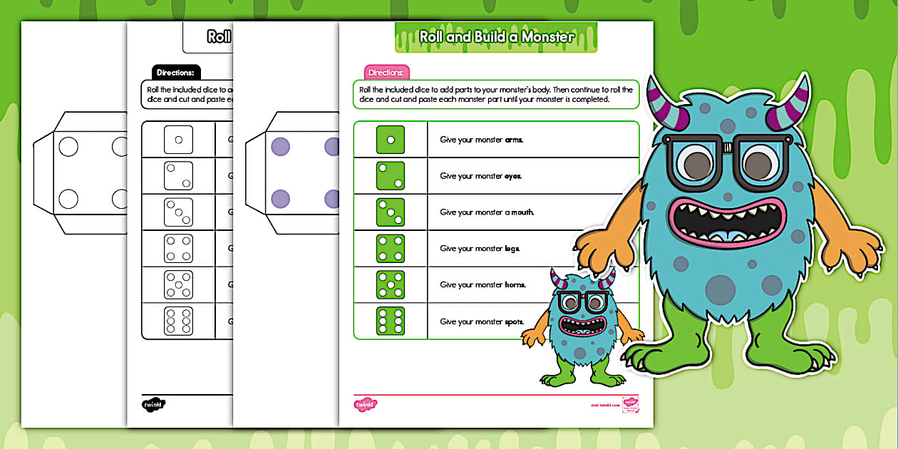 Roll and Build a Monster Worksheet (teacher made) - Twinkl