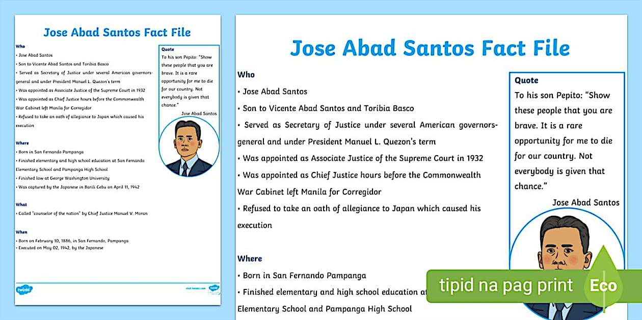 Jose Abad Santos Fact File | Preschool | Twinkl - Twinkl