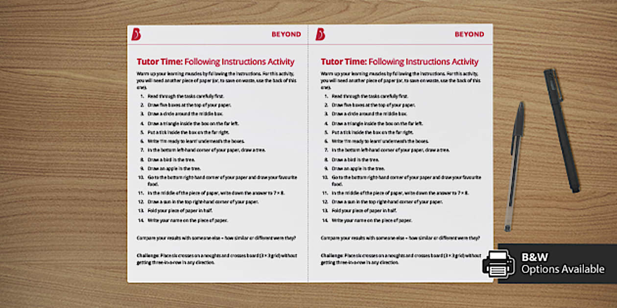Tutor Time: Following Instructions Activity | Beyond