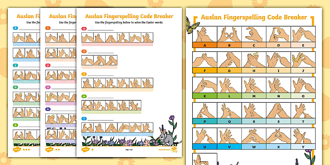 Auslan Easter Fingerspelling Code Breaker (teacher made)