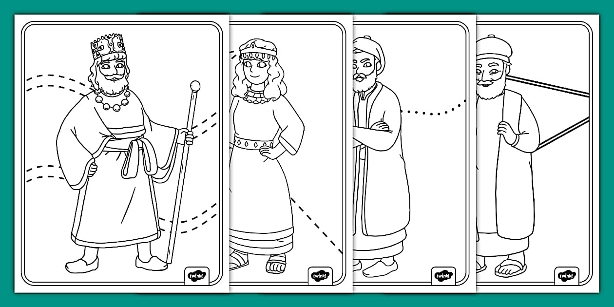 The Story of Purim Character Coloring Sheets (teacher made)