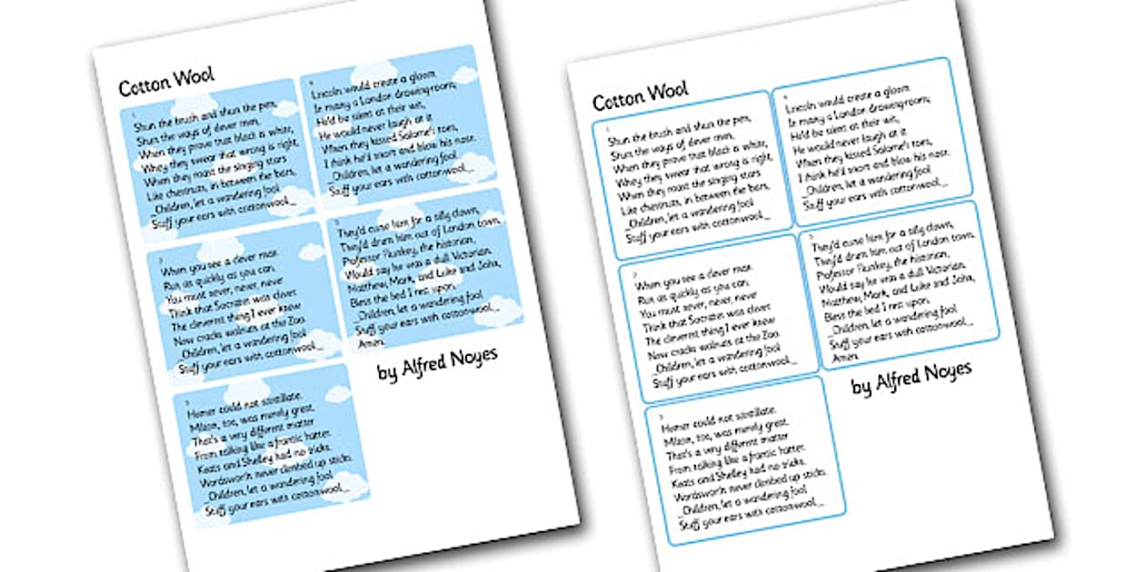 The Cotton Wool Poem Cut Outs (teacher made) - Twinkl