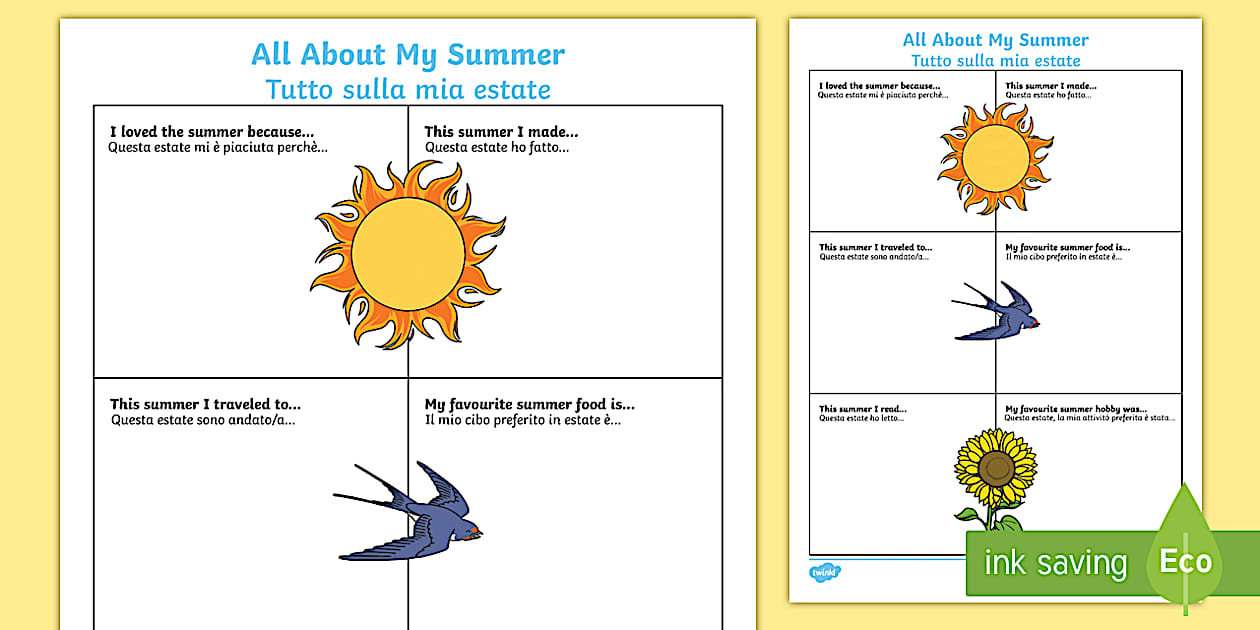 All About My Summer Worksheet / Worksheet English/Italian - All About My