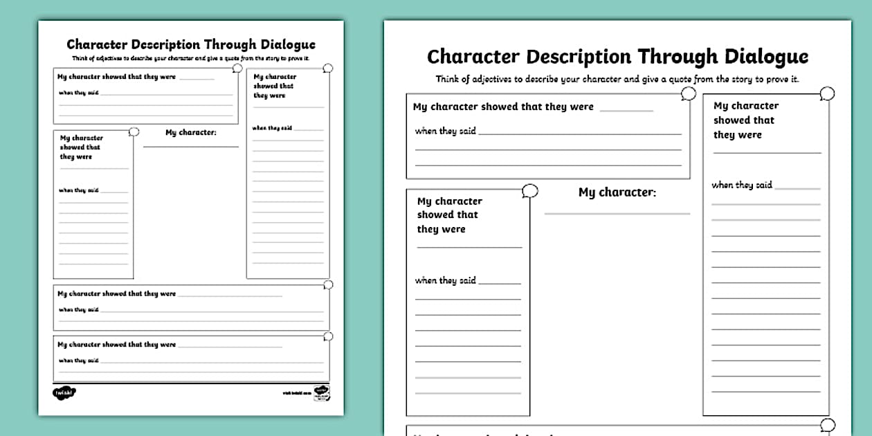 Character Description Through Dialogue Worksheet for 6th-8th