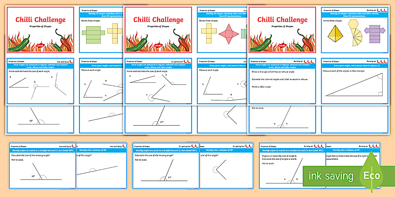 Year 5 Maths Shape Chilli Challenge Cards (teacher made)
