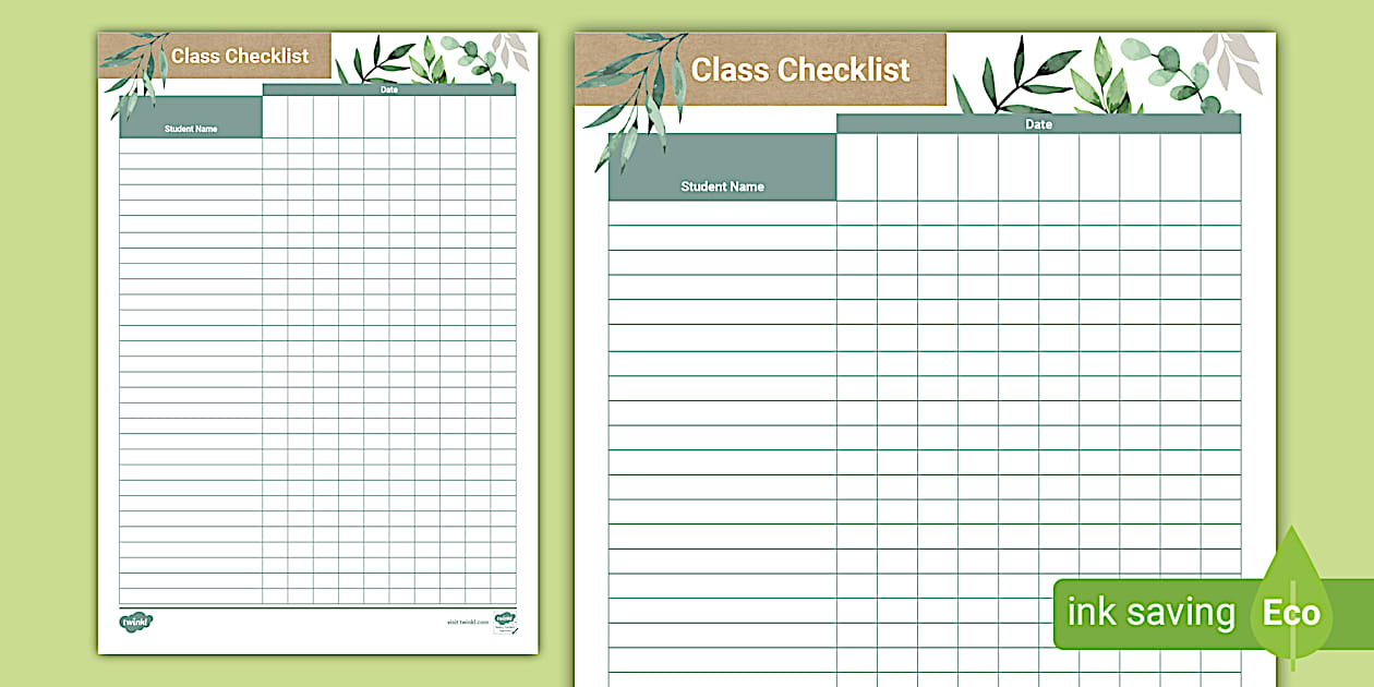 Botanical-Themed Class Checklist (teacher made) - Twinkl